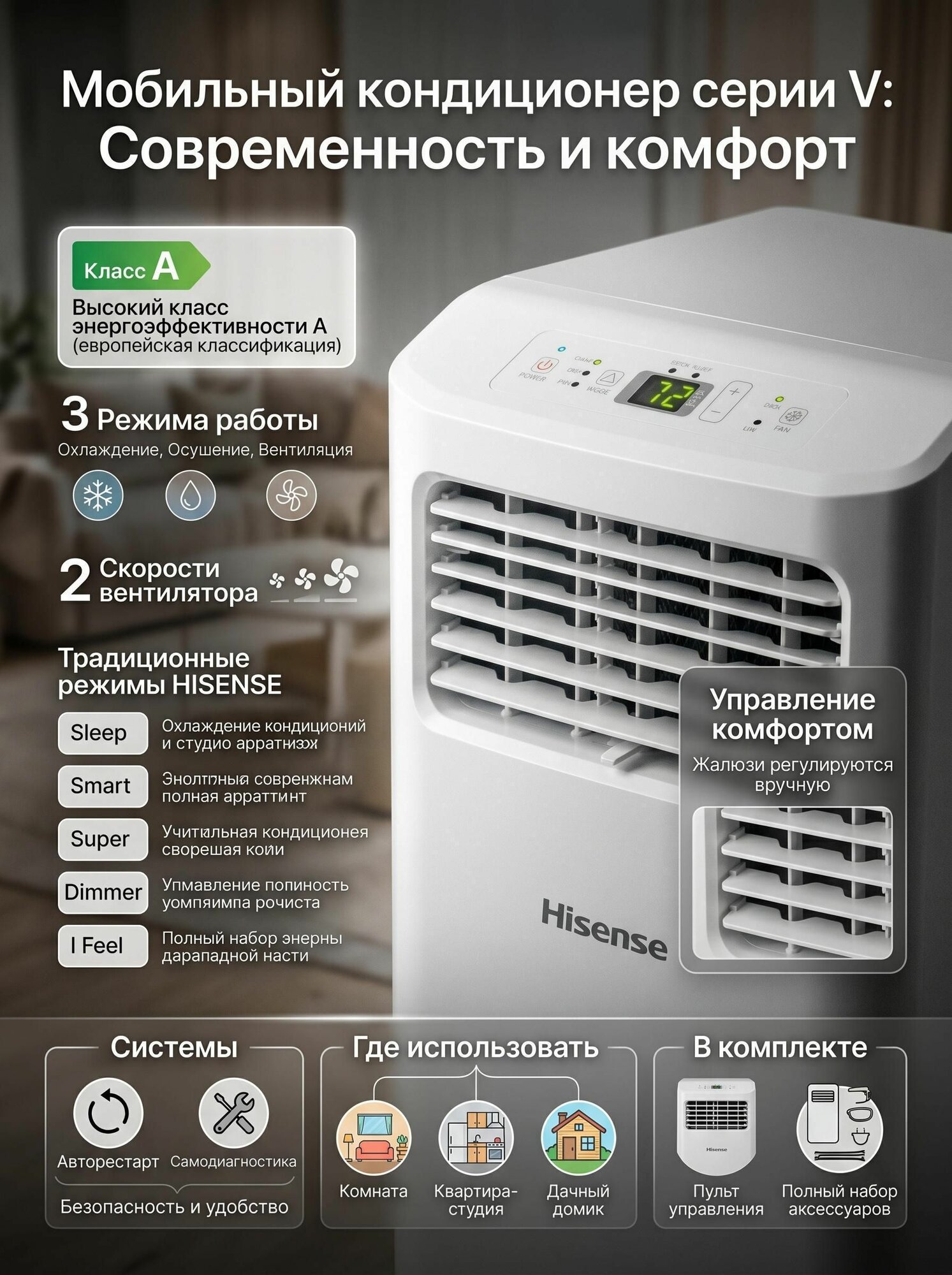 Кондиционер мобильный Hisense AP-09CR4GKVS00