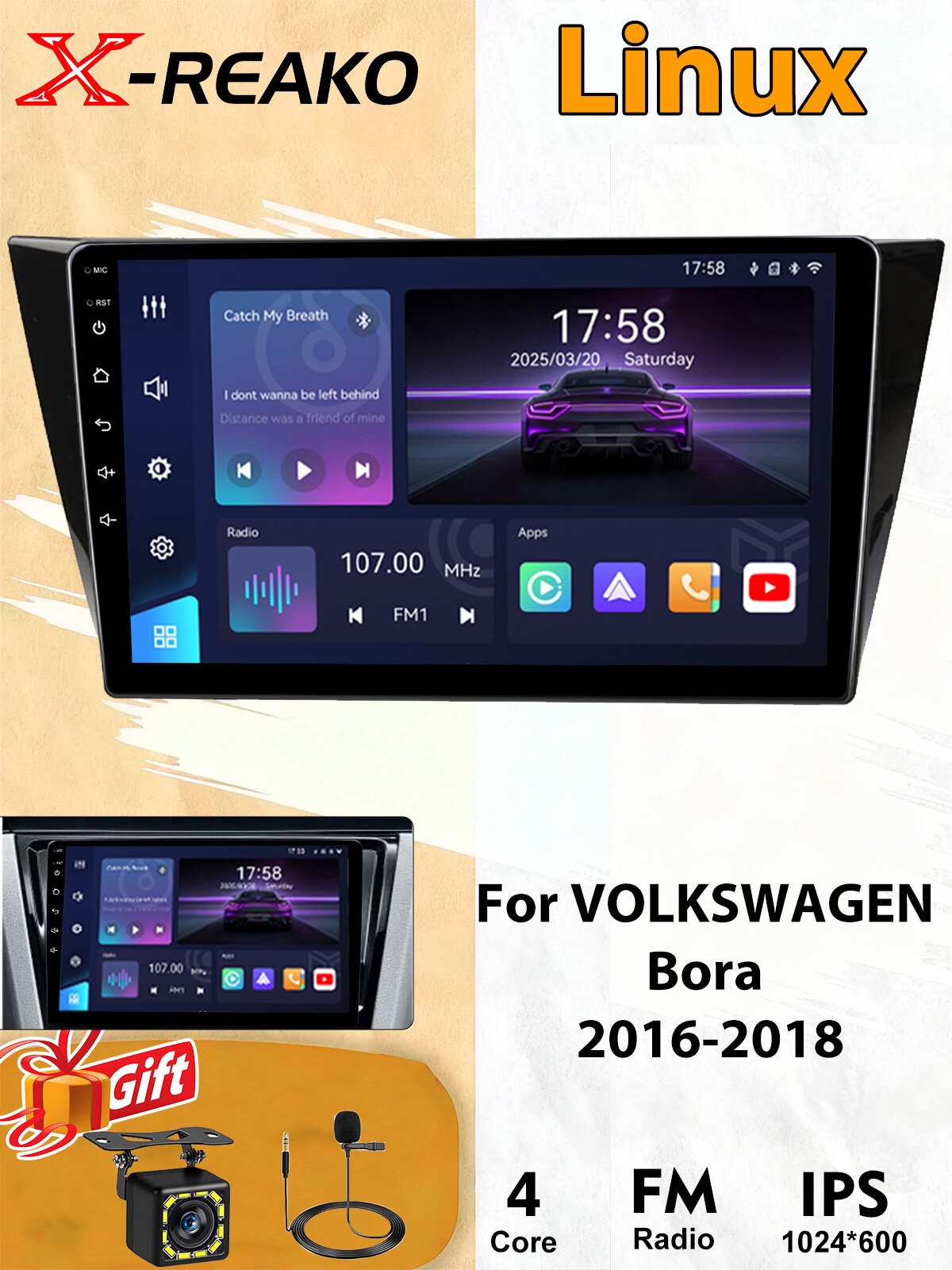 Магнитола для VOLKSWAGEN Bora 2016-2018 экран 9 дюймов Андроид wifi Bluetooth GPS