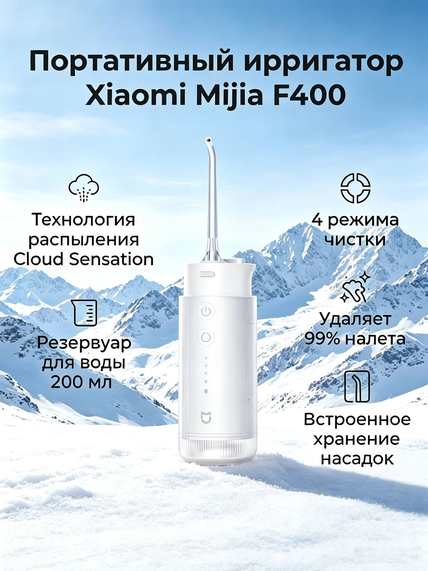 Портативный ирригатор Xiaomi Mijia F400, сборный корпус, 4 режима работы, 1700 импульсов в минуту