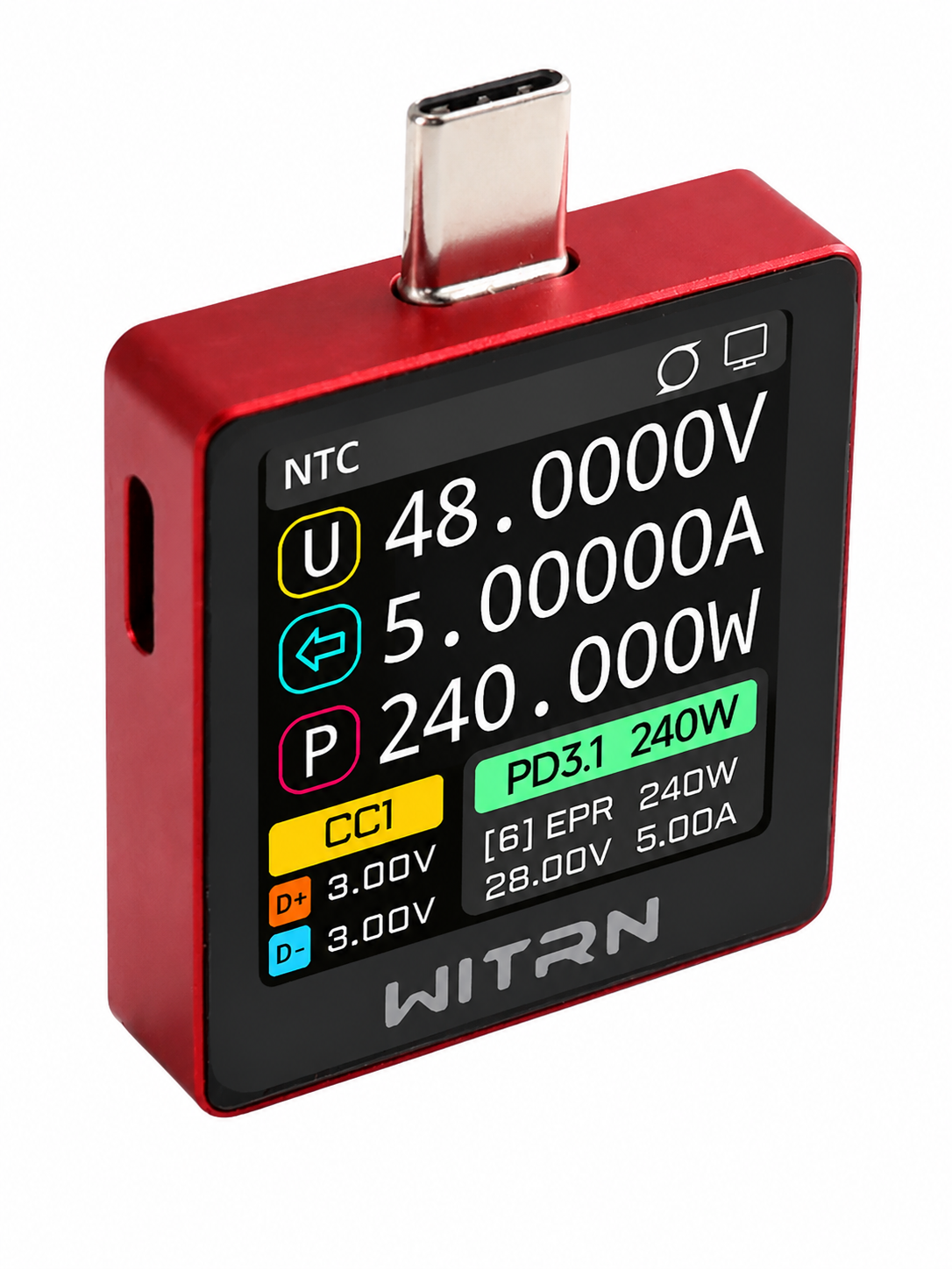 Измеритель напряжения и тока WITRN Red Version K2 INA237 48V с USB-подключением