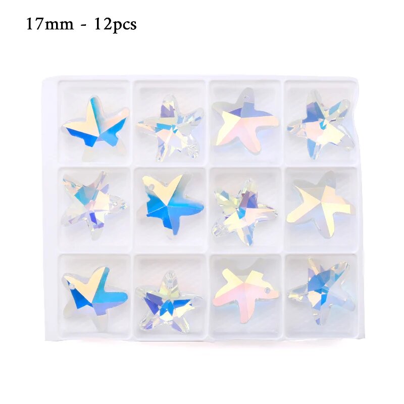 Бусины стеклянные Crystal AB, звезда 17 мм, 12 шт