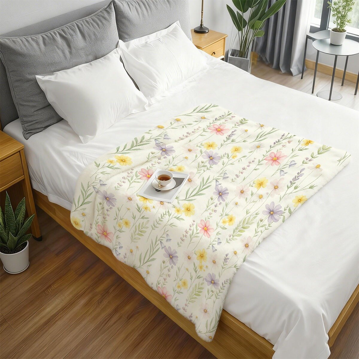 Фланелевый плед с цветочным узором, 75x100 см, 1 шт, мягкий, легкий, теплый, всесезонный, для кровати, дивана, офиса, кемпинга и путешествий