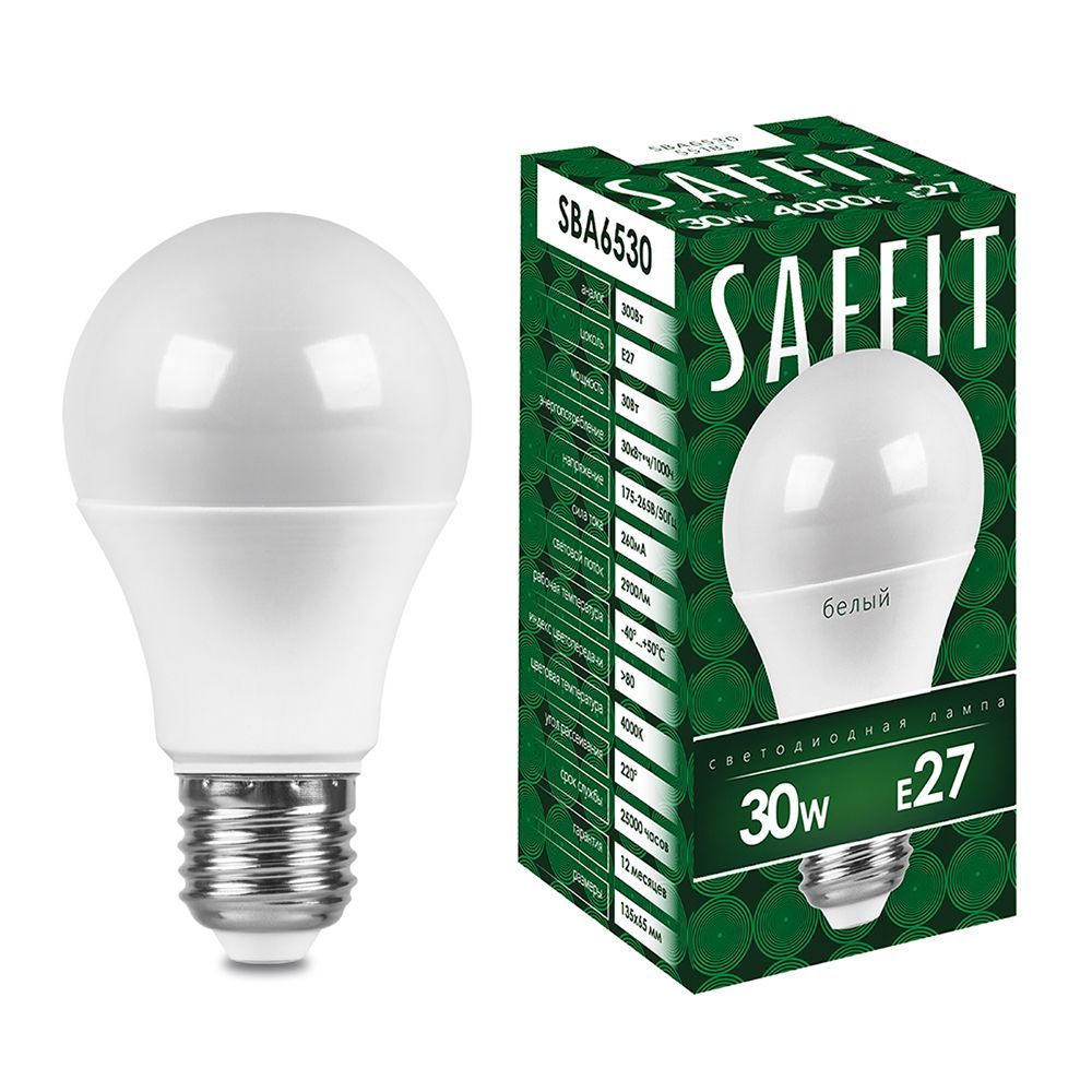 Лампа светодиодная Е27 мощность 30W цвет 6400K дневной белый свет SAFFIT SBA6530 55184 Упаковка 5 штук
