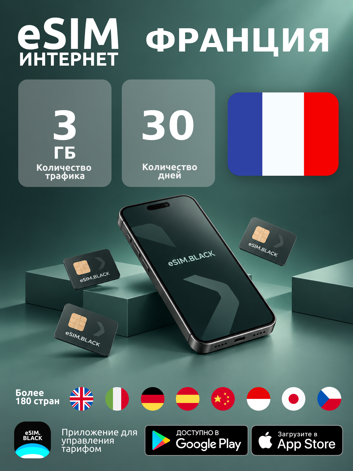Франция/30 дней/3 ГБ - eSIM для мобильного интернета ( iPhone | Android ).