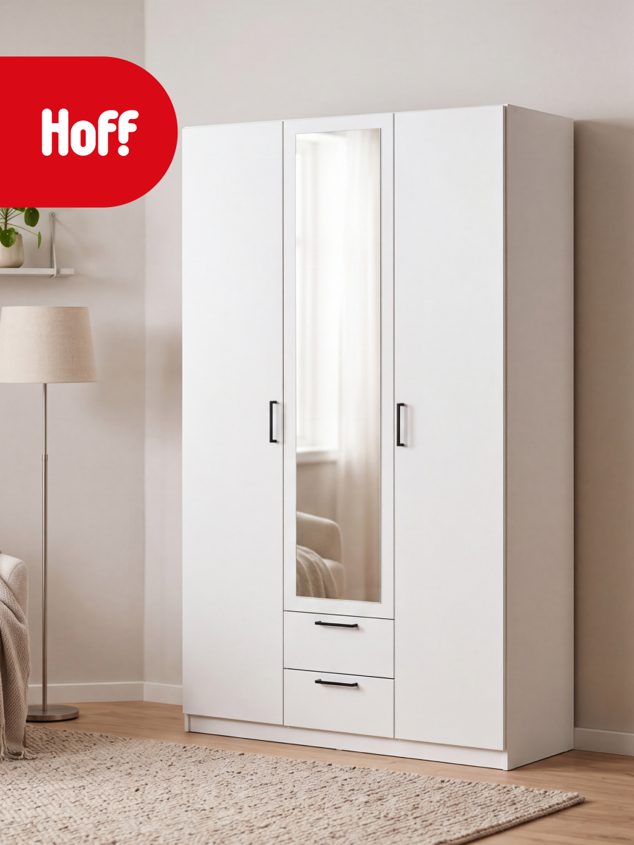 Шкаф для одежды 3-дверный Hoff Капри, 120,1х209,2х51 см, с зеркалом, цвет белый
