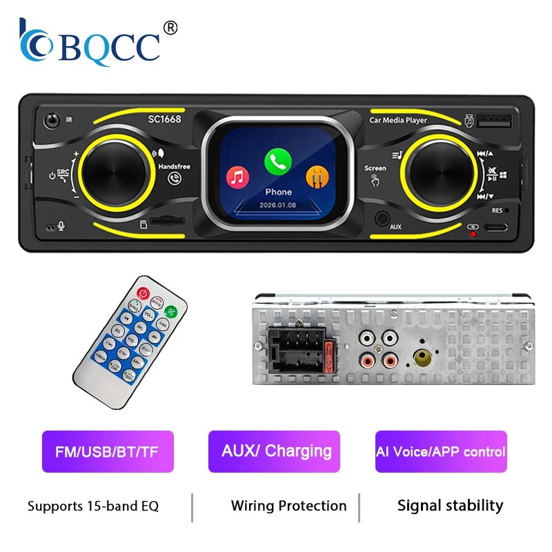 Автомобильный MP3-плеер BQCC С 2,2-дюймовым HD-сенсорным Экраном, Bluetooth 6.0, SC1668 LOW