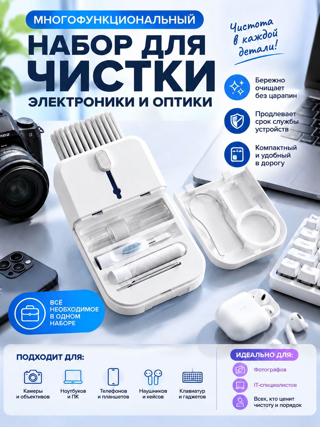 Многофункциональный набор для чистки техники, портативный комплект для клавиатуры