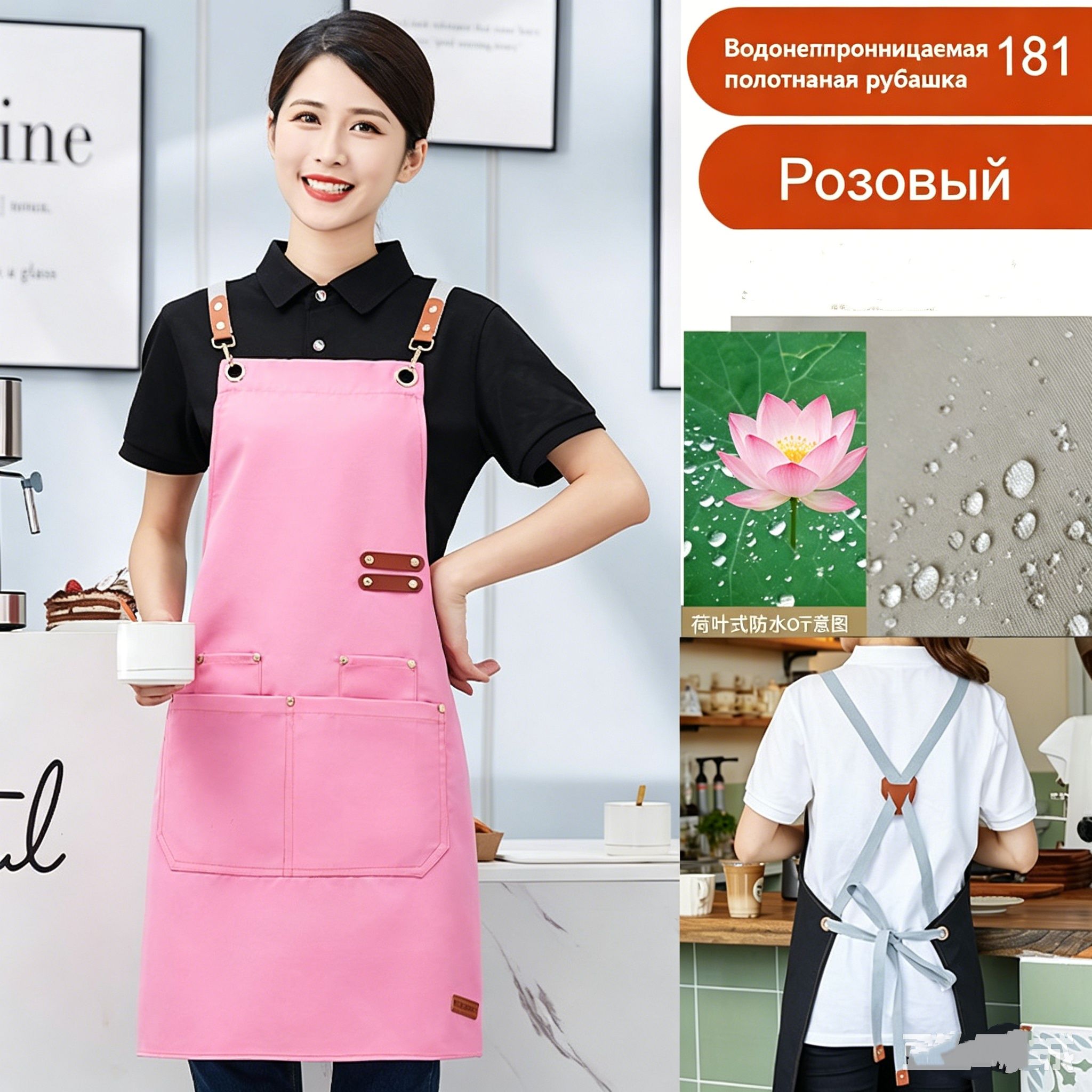 Фартук кухонный 1шт, Прочный холщовый фартук с несколькими карманами, регулируемый рабочий