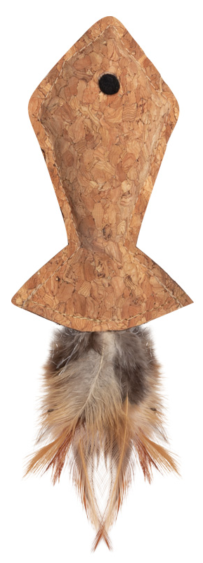 Игрушка для кошек Triol / Триол Рыбка с перьями из пробковой коры, 13.5см / зоотовары для животных