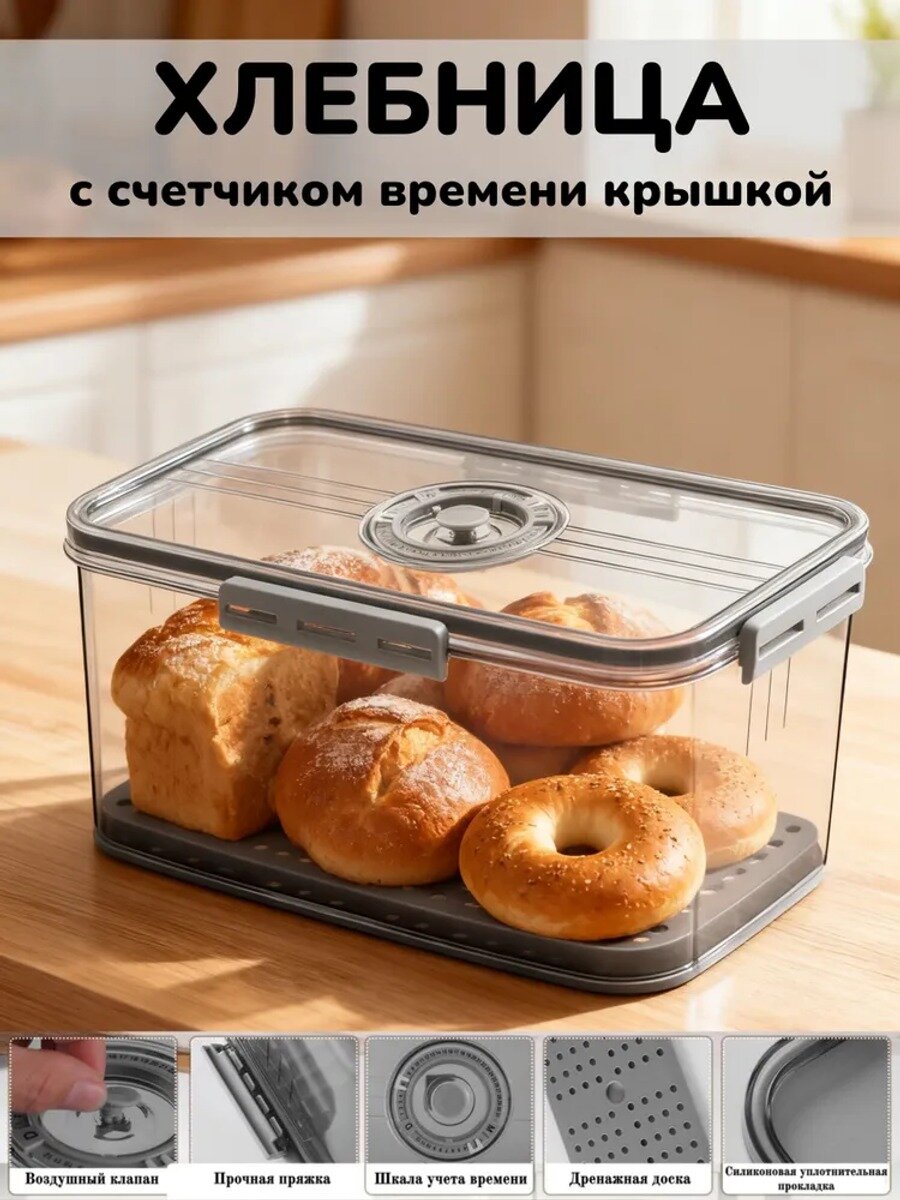 Хлебница, 32 см х 17 см х 15.5 см, Цвет серый, Установка Настольная