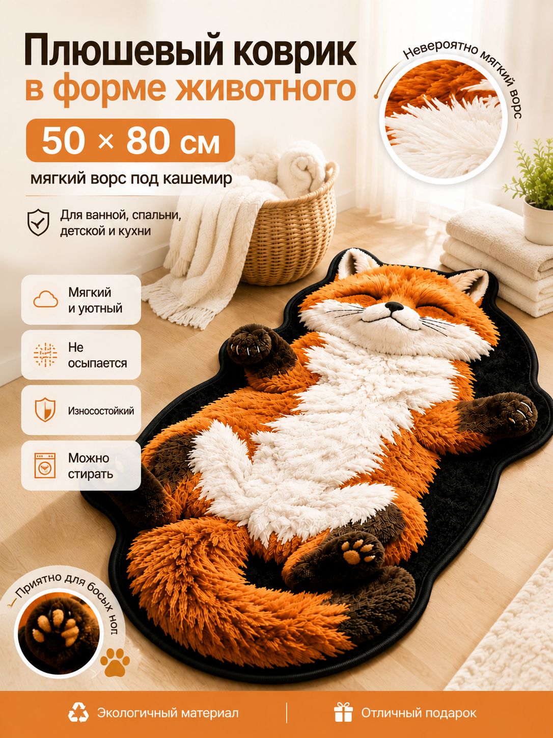 Коврик для ванной 50x80 см разноцветный