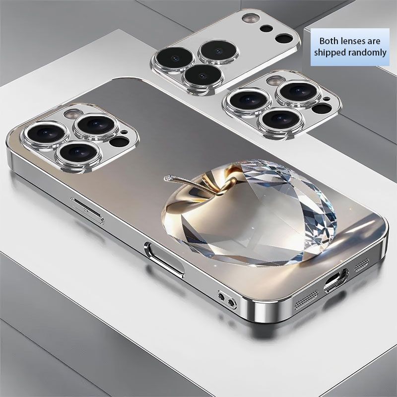Чехол iPhone 14 Pro Max из закаленного стекла с узором серебряных ледяных фруктов, стильный минимализм