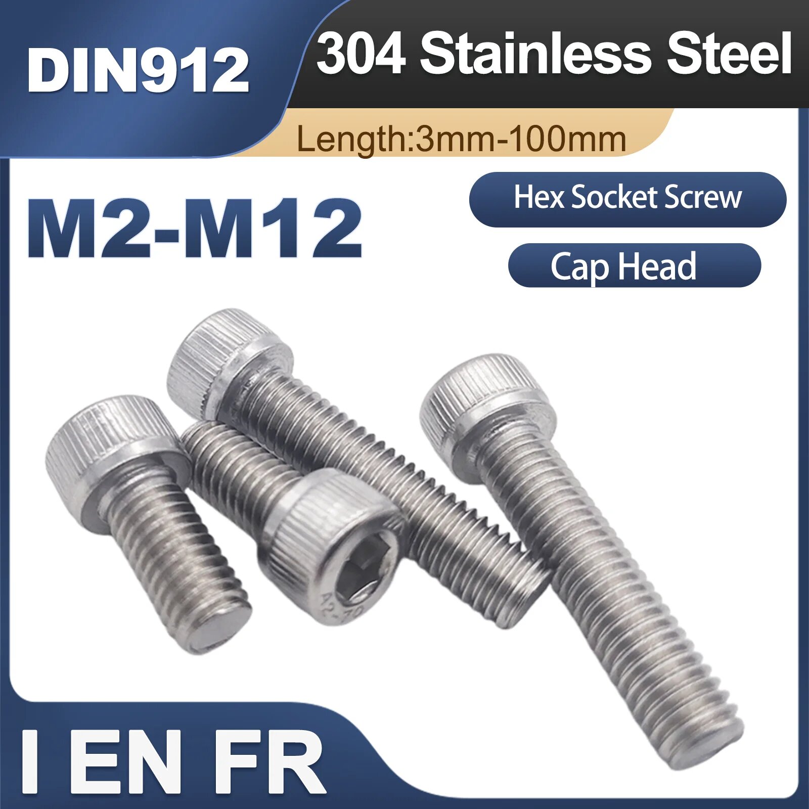 Болты DIN912 из нержавеющей стали 50pcs M2, 5mm