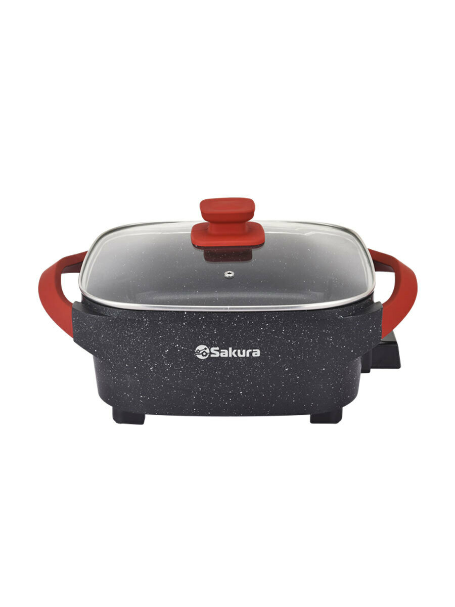 Электросковорода SA-7714BR Master Chef 1800-2000Вт 30х10см квадр черн/красн