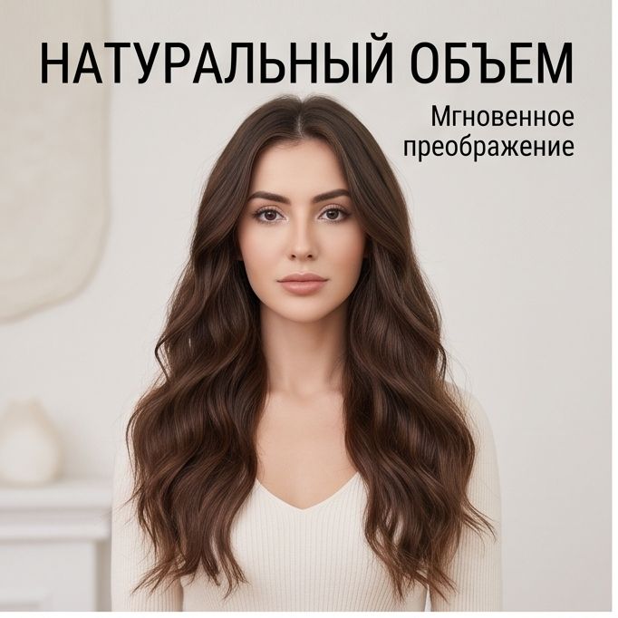 Набор накладных волос волнистый, одна полоса, невидимые заколки, длина 60 см