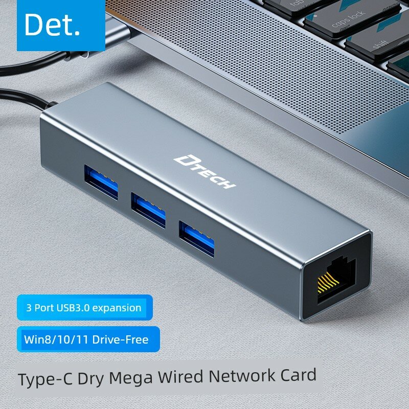 0.3 м Тип-С USB 3.0 3-портовый хаб с гигабитным сетевым портом и кабелем 0.2 м