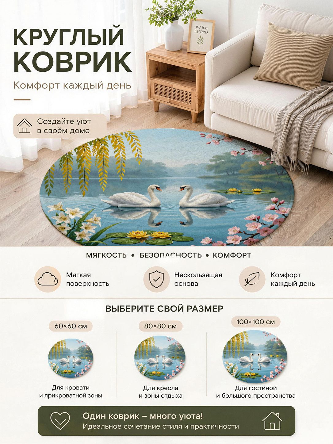 Ковер 10 мм лебедь — фото 1