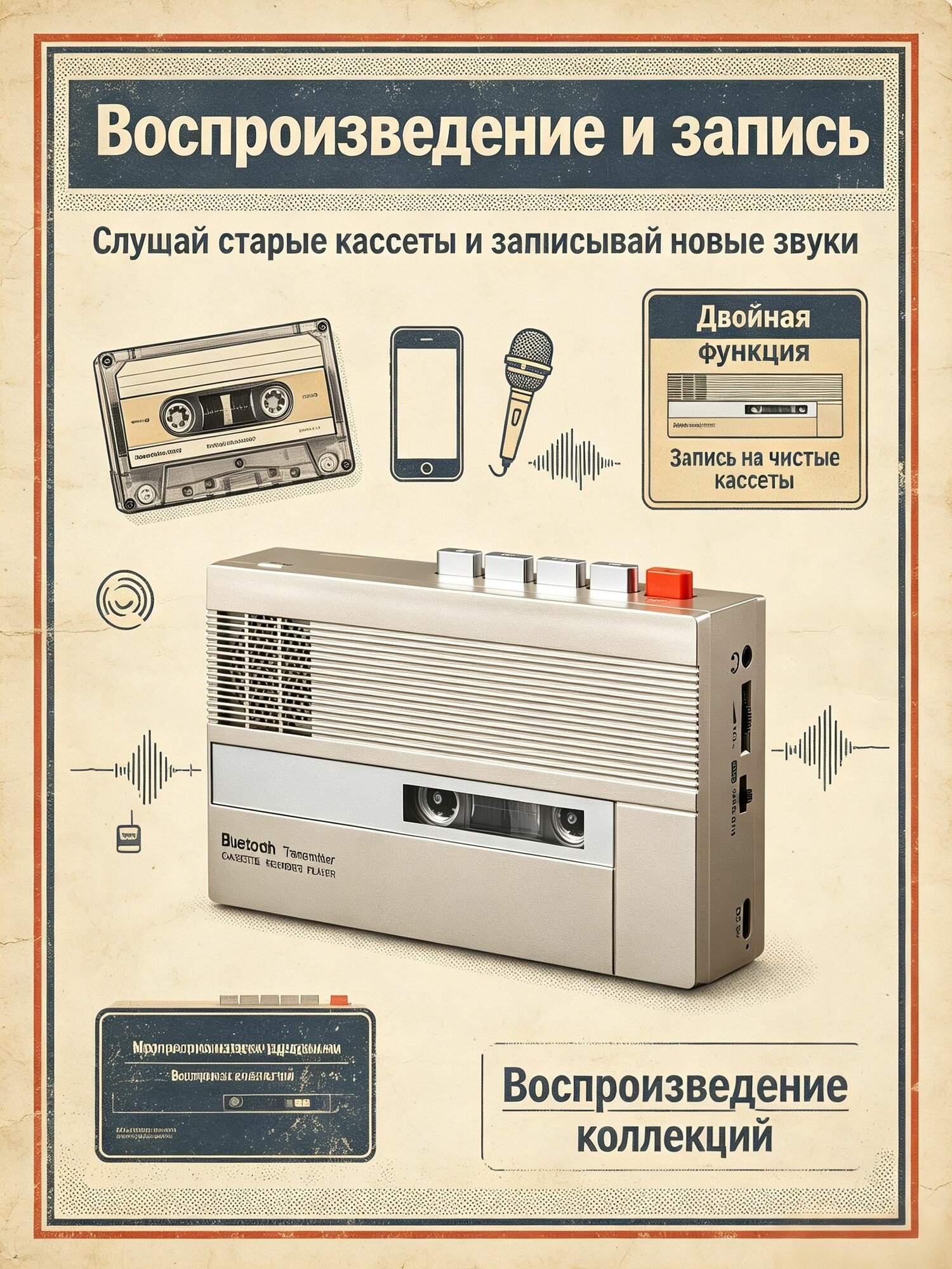 Кассетный плеер MP3-плеер, серый металлик