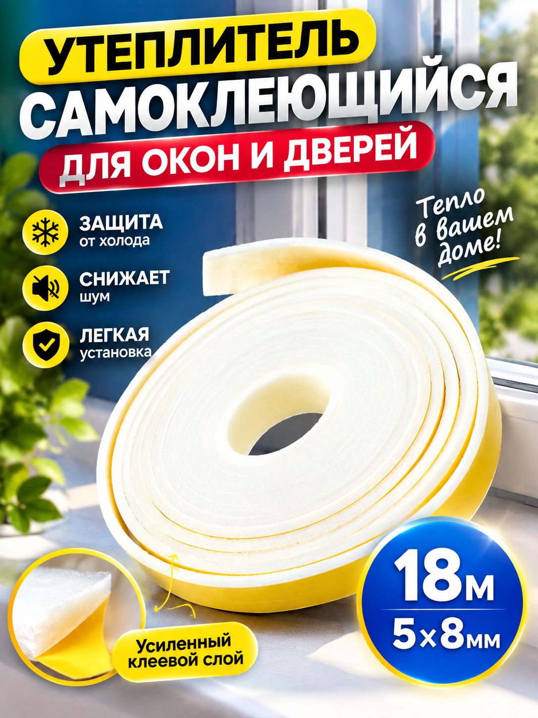 Утеплитель с усиленным клеевым слоем 5 мм х 8 мм 18 м Политех Инструмент