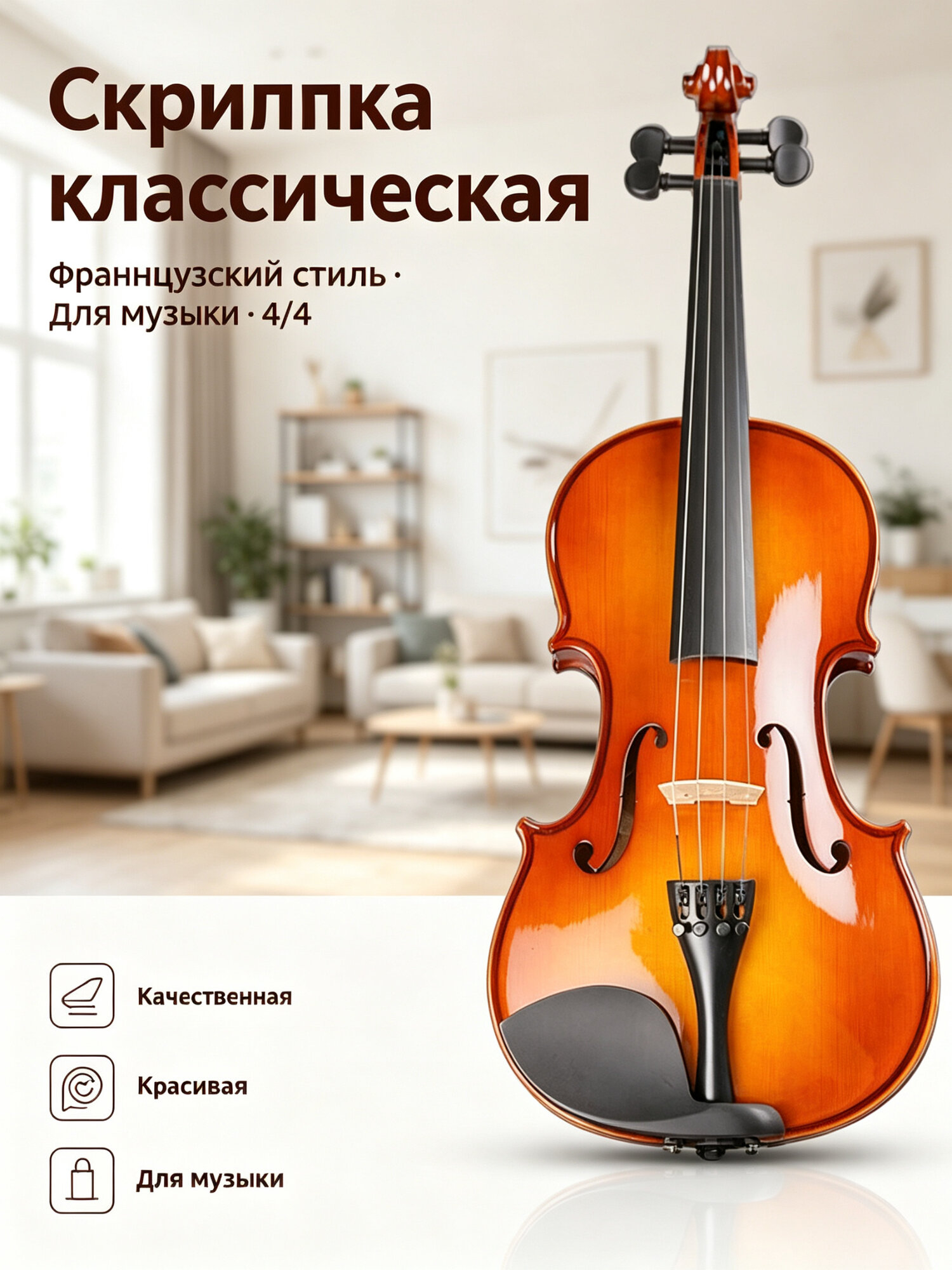 Французская классическая скрипка DREAMHOO, материал - массив дерева, ручная работа, с полным набором аксессуаров