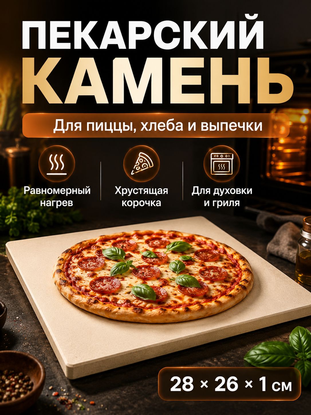 Пекарский камень 1 яч. 26 см x 28 см 1 шт прямоугольная бежевый