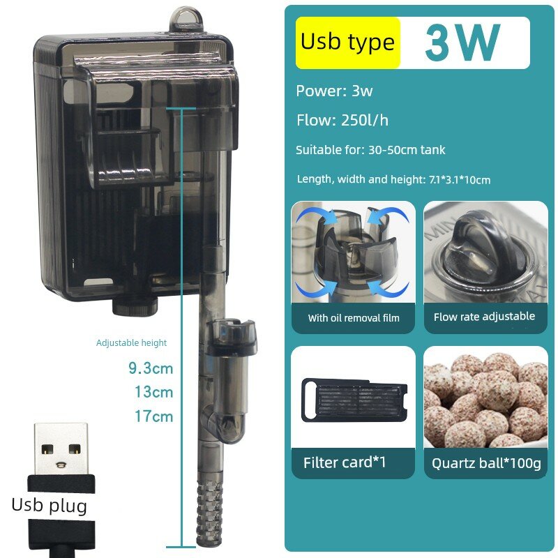 USB 3W Фильтр-насос для аквариума с водоподготовкой до 50 см