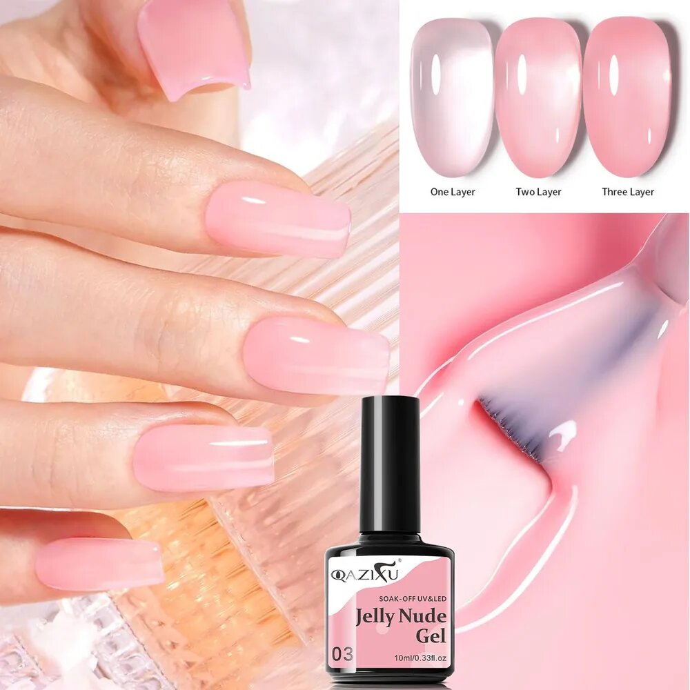 QAZIXU Гель-лак Нежно-розовый нюд (Jelly Nude), 10 мл