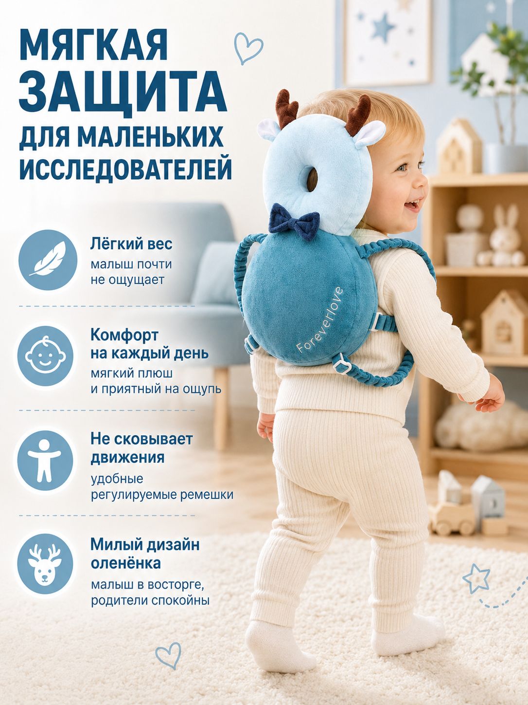 Детский защитный рюкзачок для малыша с подушкой защиты головы и спины, антиударный рюкзак от падений, безопасность
