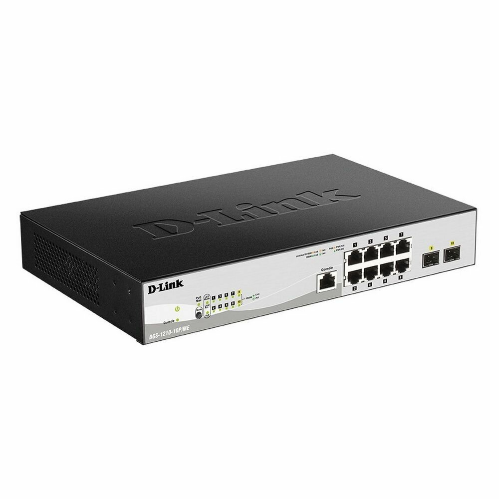 D-Link DGS-1210-10P/ME/B1A Управляемый коммутатор 2 уровня с 8 портами 10/100/1000Base-T с поддержкой PoE и 2 портами 1000Base-X SFP