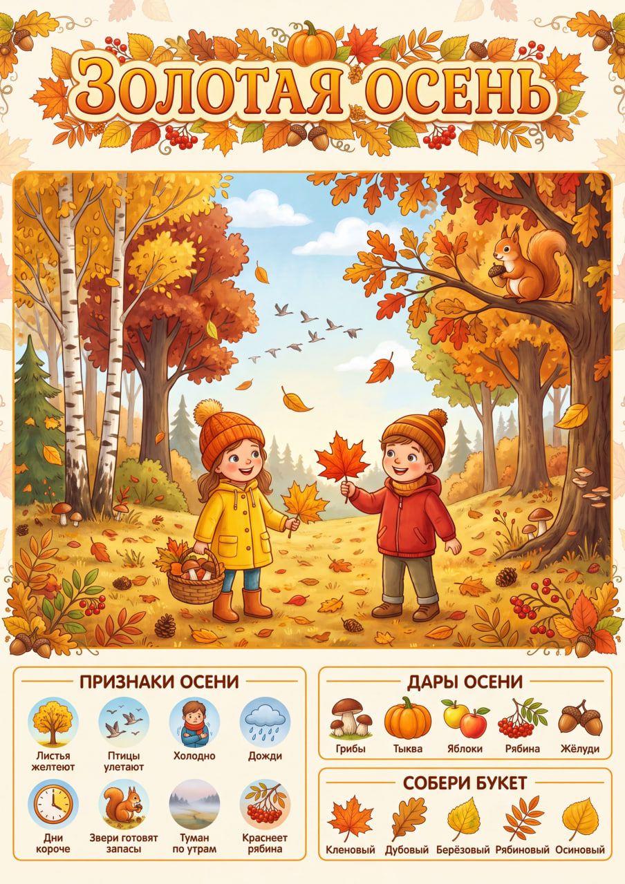 Плакат "Золотая осень" для детского сада - А1 - вертикальный