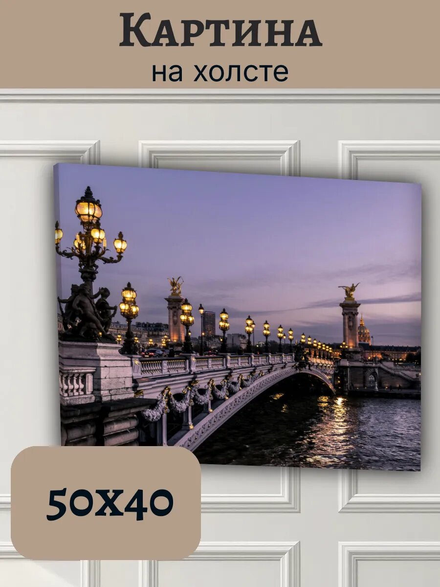 Картина Франция France 40x50 мост Александр III вечерний