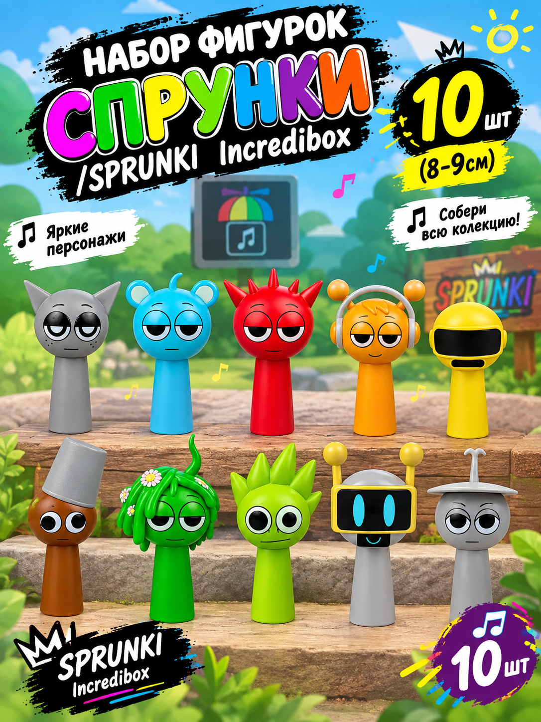 Набор фигурок Спрунки/Sprunki Incredibox 10шт (8-9см, пакет) IQchina