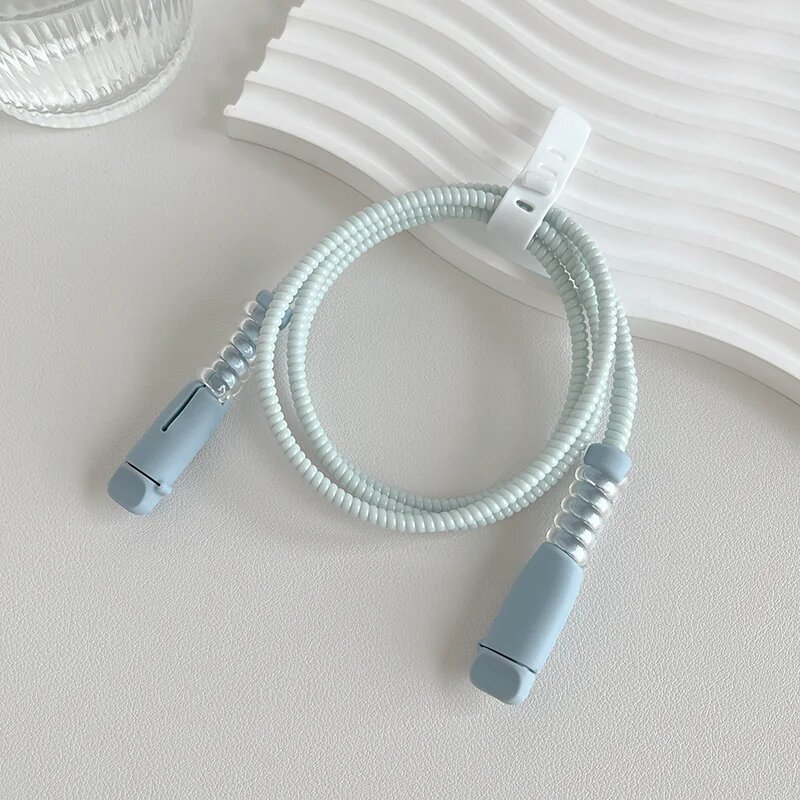 Комплект с двойным USB-C для защиты кабеля ноутбуков Android 13-го поколения, 1м брёвенный шнур, синий, анти-изгиб