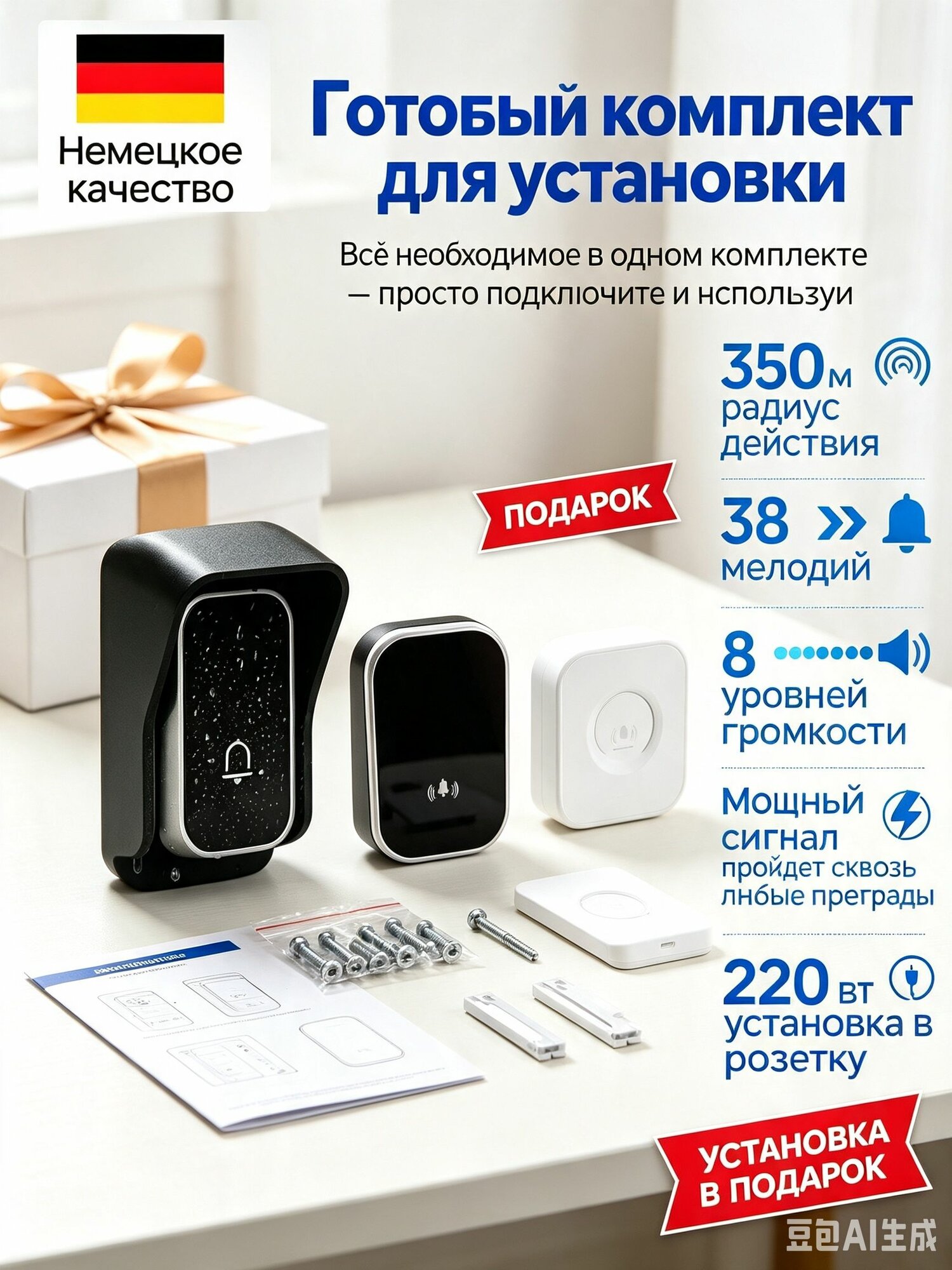 Звонок дверной 100дБ IP44