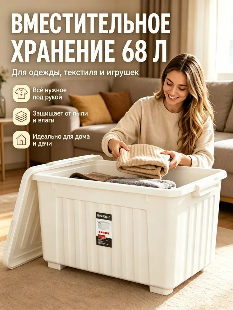 Коробка для хранения длина 55.5 см, ширина 35.5 см, высота 40 см, пластик, белый