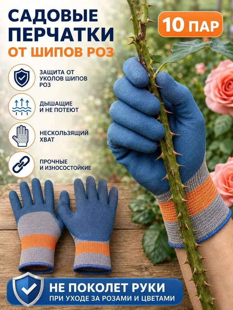 10 пары садовых перчаток для обрезки роз, защищенных от шипов