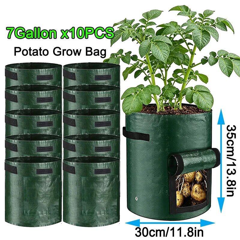 Круглый дышащий мешок для растений из ПЭ, темно-зеленый green-10pcs