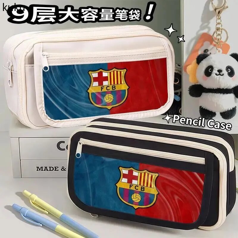 Вместительный 9-секционный пенал с логотипом ФК Барселона FCB, водоотталкивающий органайзер для школьной канцелярии, вмещает линейку 20 см для фанатов футбола