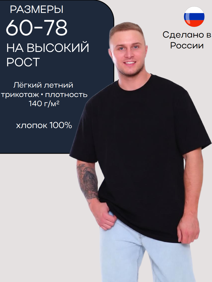 Футболка DARIYA & DIONIS мужская больших размеров на высокий рост удлиненная