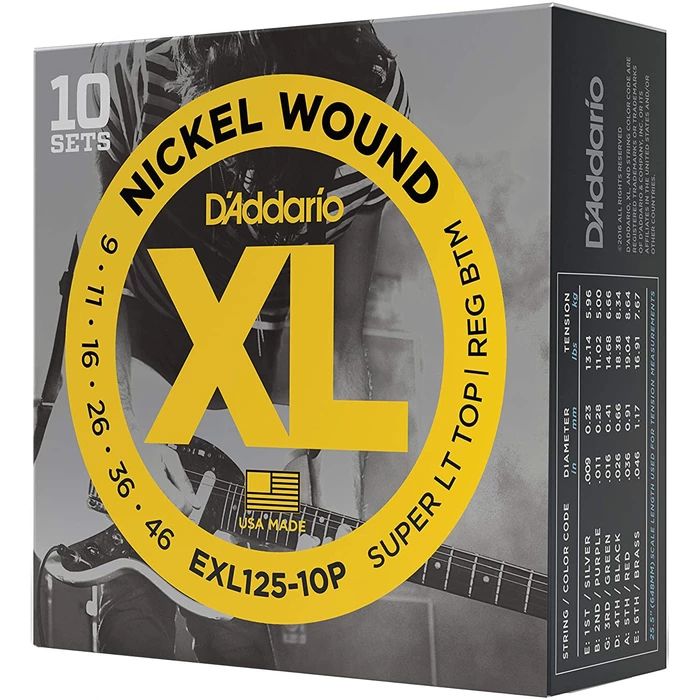 DAddario EXL125-10P 10 комплектов струн для 6-струнной электрогитары 9-46