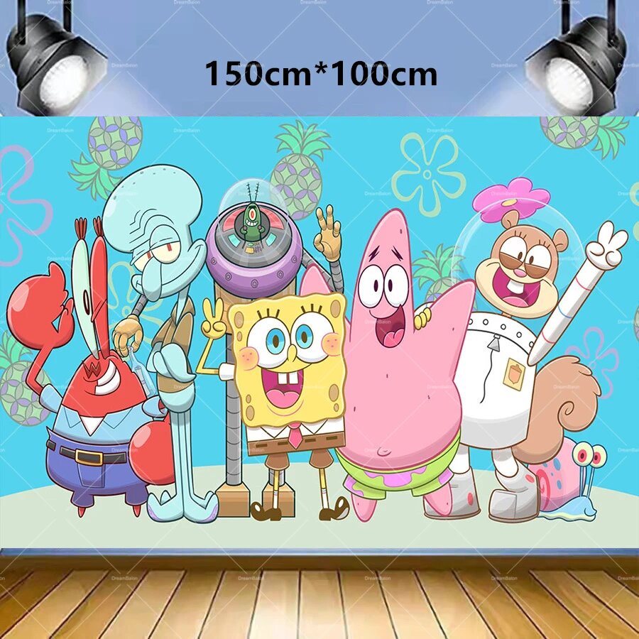 Декор для вечеринки Губка Боб, 150x100 см, Background-1pcs, Розовый
