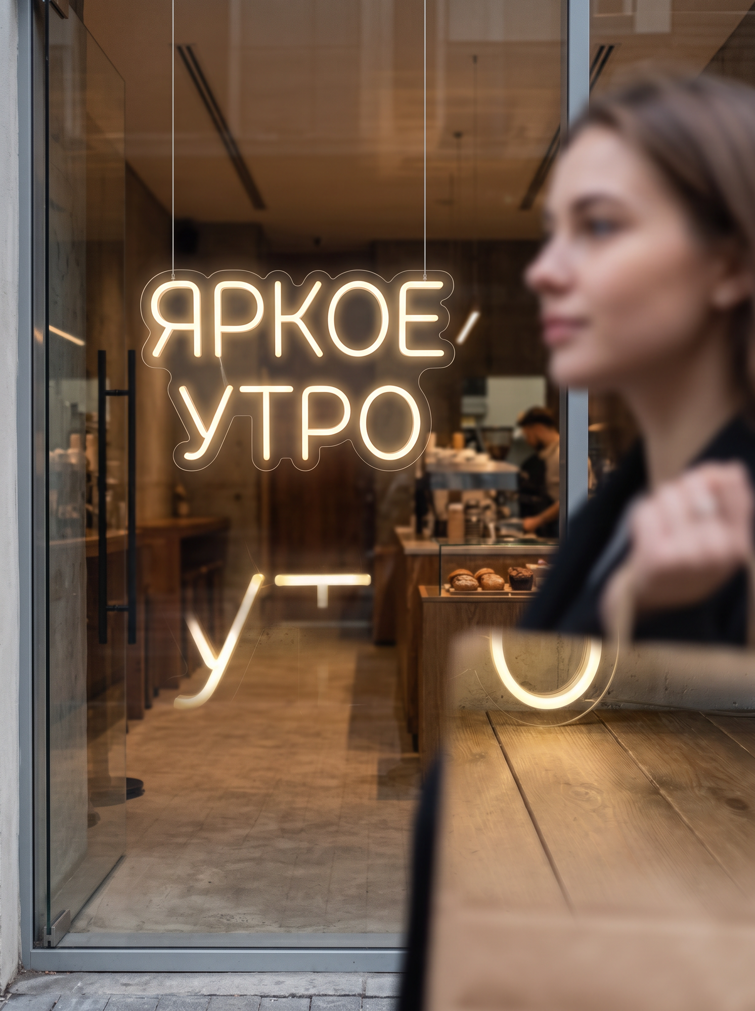 Неоновая вывеска "Яркое утро" 37х30см, неоновая надпись, LED светильник для кофейни