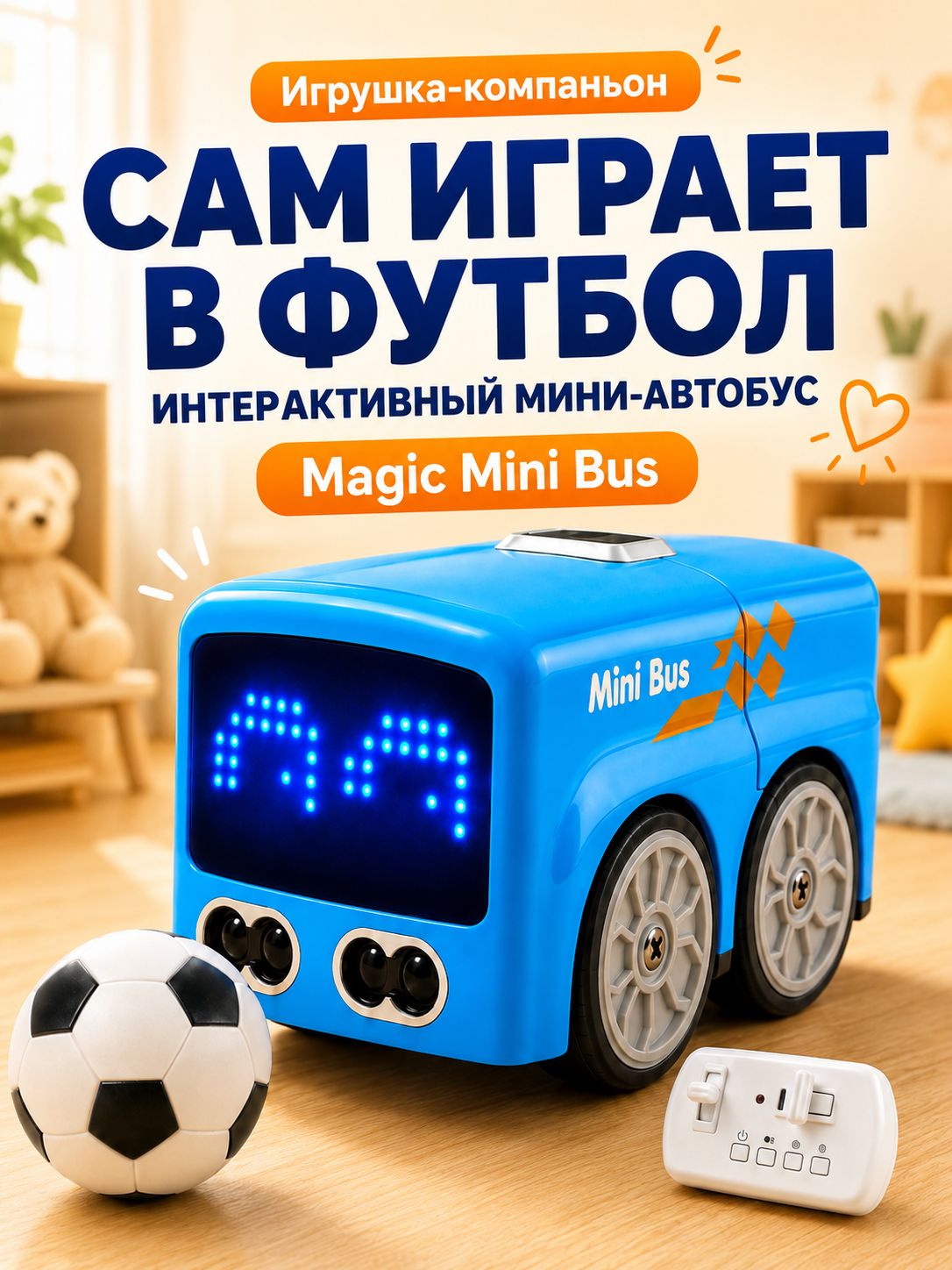 Мини-автобус Magic Mini Bus с эмоциями, интерактивная игрушка, которая играет в футбол