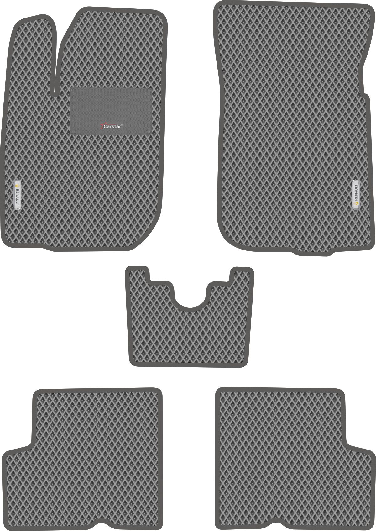 Автомобильные коврики EVA для Renault Duster I дорестайл (2011-2015), с каучуковым подпятником и 2 эмблемами Renault, серые с серым кантом, ячейка - ромб