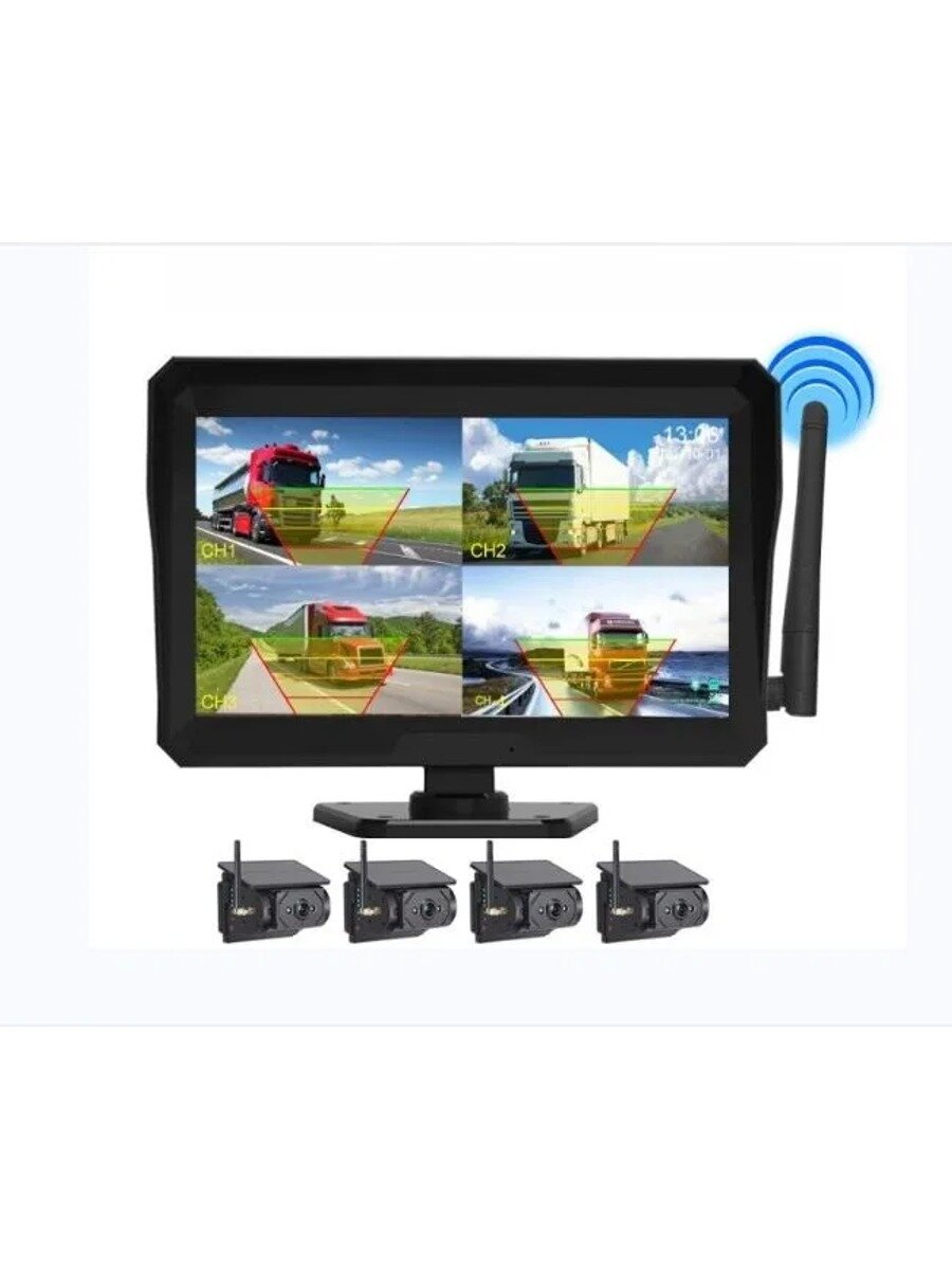 10.1" Монитор YPS-Q12-4 беспроводной автомобильный дисплей, IP68 F2.0 AHD 2.4G 9600 мАч 300M 1080P BSD, магнитное