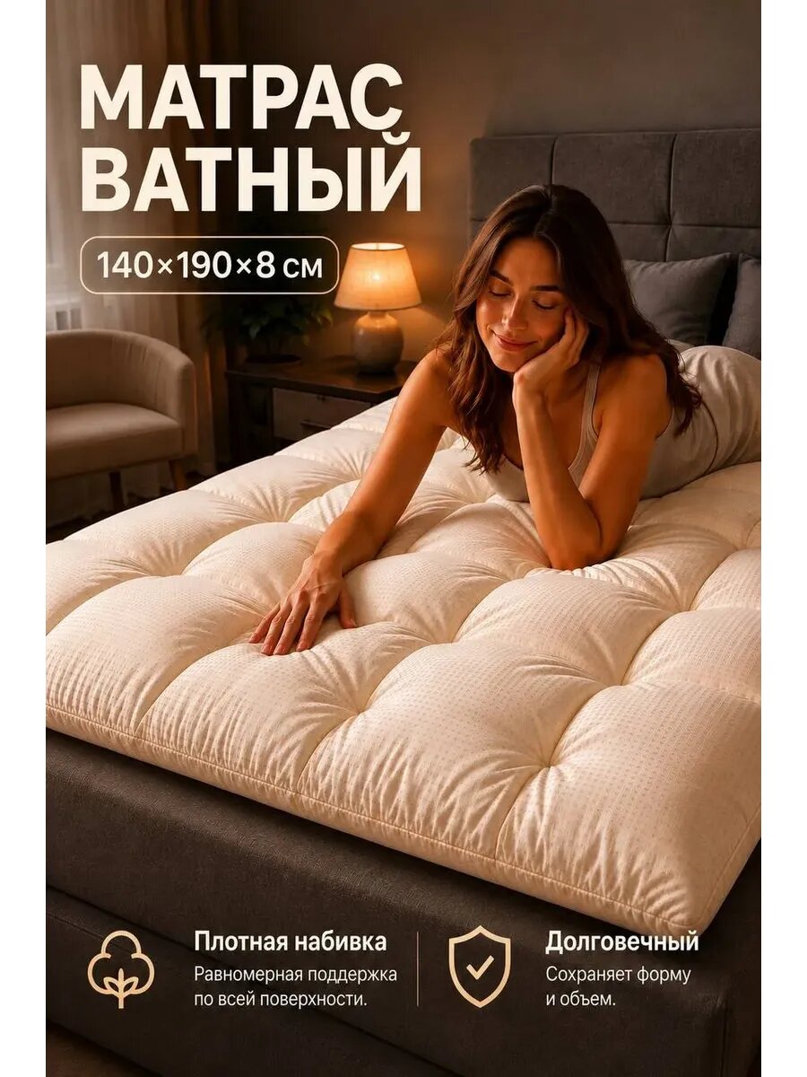 Ватный матрасы 140х190 двухспальный, для сна, дивана, дачи