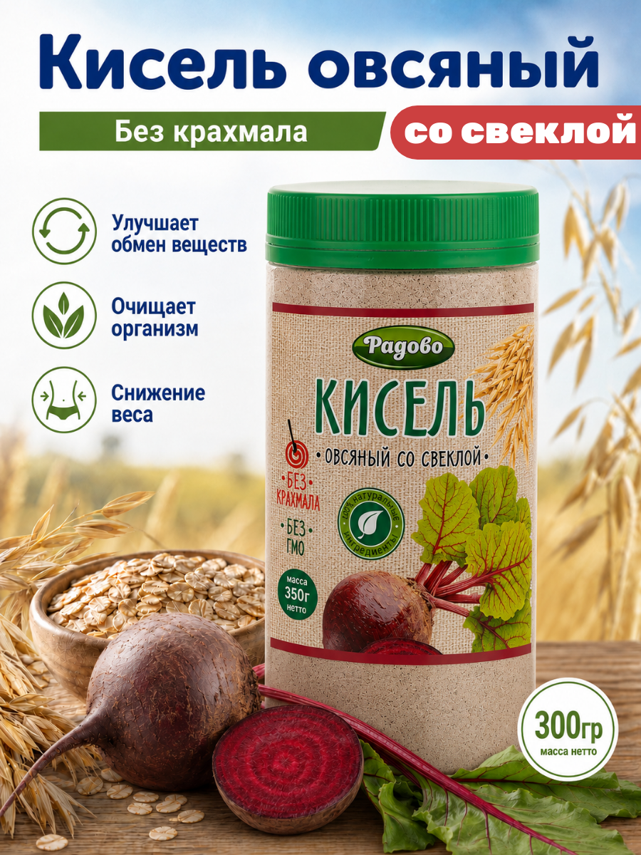 Кисель овсяный Радово без варки овсяный со свеклой без крахмала 350 г
