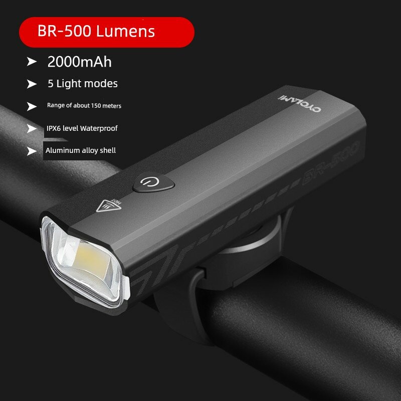 BR500 5-уровневая яркость USB-перезаряжаемый передний фонарь для велосипеда с батареей 2000 мАч