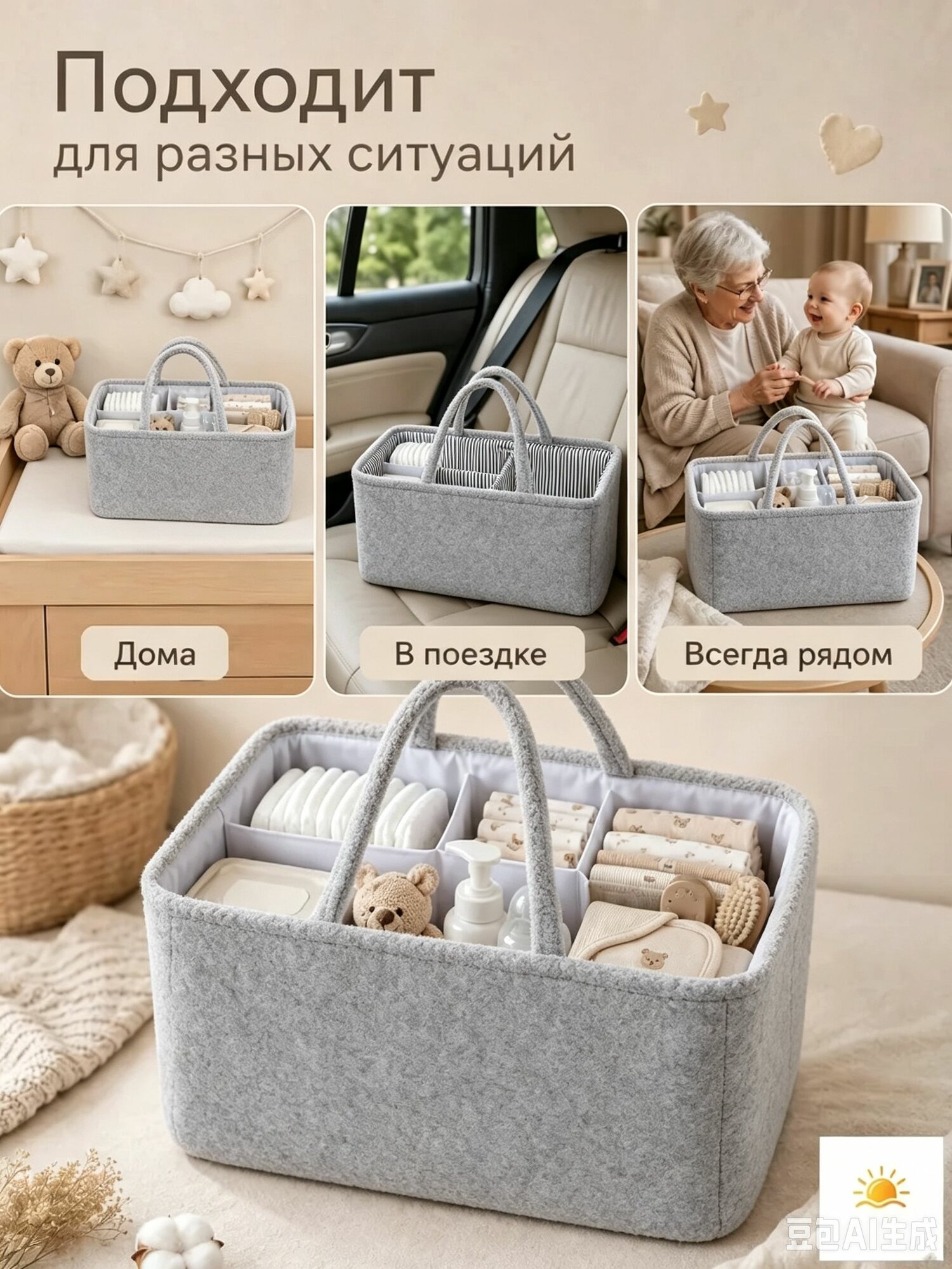 Органайзер для белья, одежды 38x25x18 см 1 шт полиэстер серый