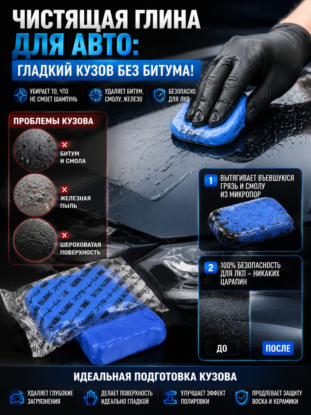 Чистящая глина для кузова автомобиля, профессиональный синий автопластилин